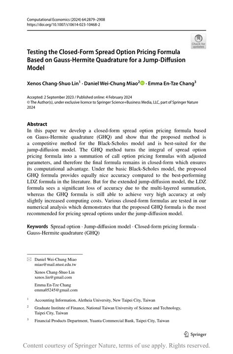 Testing The Closed Form Spread Option Pricing Formula Based On Gauss Hermite Quadrature For A