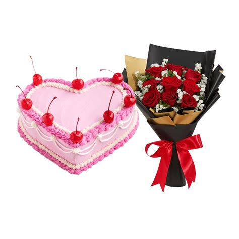 Heart Shape Cake With 9pcs Flower Cake N Take