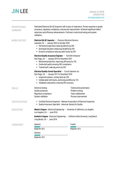 4 Electrical Qa Qc Inspector Resume Examples Templates And Tips For 2025