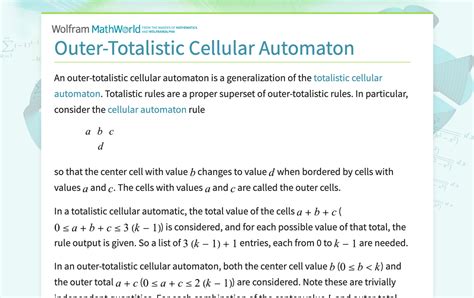 Outer Totalistic Cellular Automaton From Wolfram Mathworld