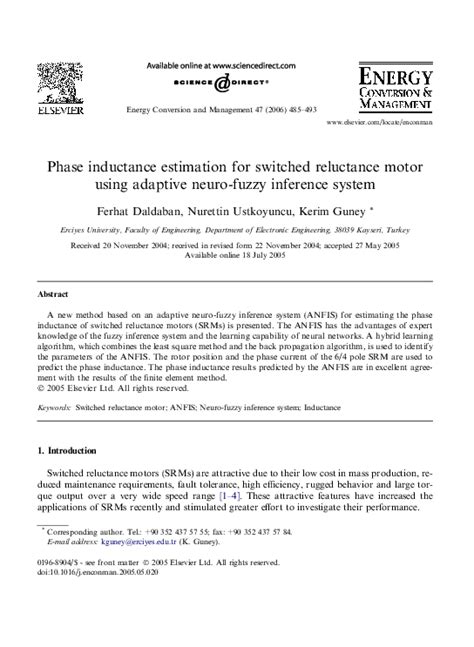 Pdf Phase Inductance Estimation For Switched Reluctance Motor Using Adaptive Neuro Fuzzy