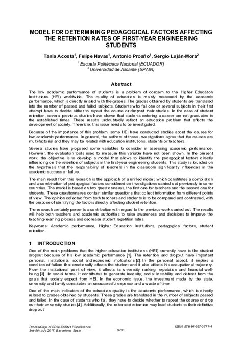 Pdf Model For Determining Pedagogical Factors Affecting The Retention