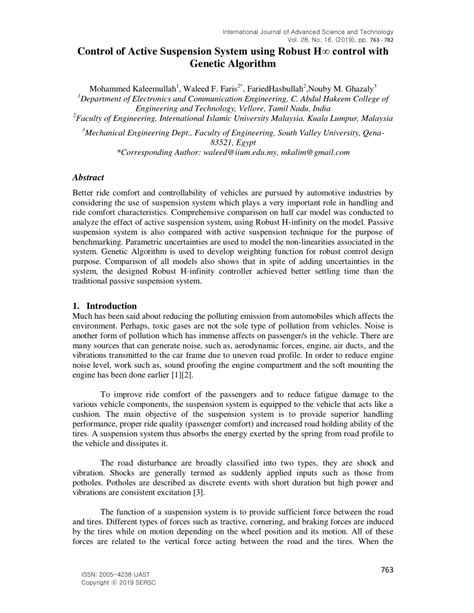 Pdf Control Of Active Suspension System Using Robust H∞ Control With