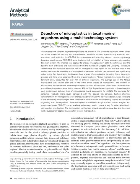 Pdf Detection Of Microplastics In Local Marine Organisms Based On