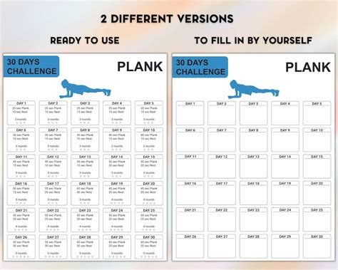30 Day Plank Challenge Core Workout Fitness Planner Pdf Etsy