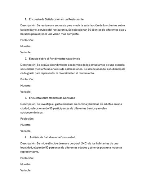 Taller Poblacion Muestra Y Variable Pdf