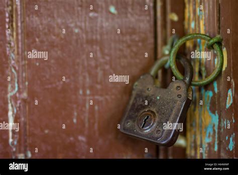 Old Rusty Lock On The Wooden Gate Stock Photo Alamy