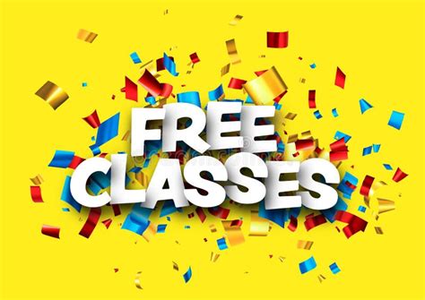 Free Classes Sign Over Colorful Cut Out Ribbon Confetti Background