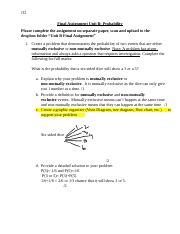 Probability Final Assignment Docx 32 Final Assignment Unit B Probability Please Complete The