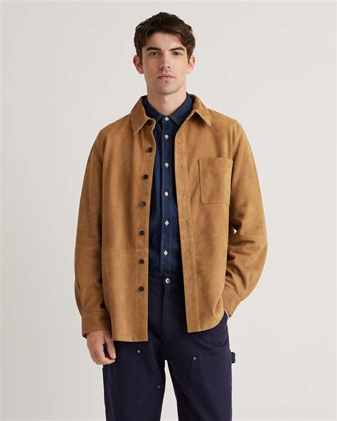 Quince Mens 100 Suede Overshirt In Cognac Modesens