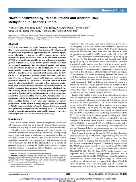 Runx3 Inactivation By Point Mutations And Aberrant Dna Methylation In