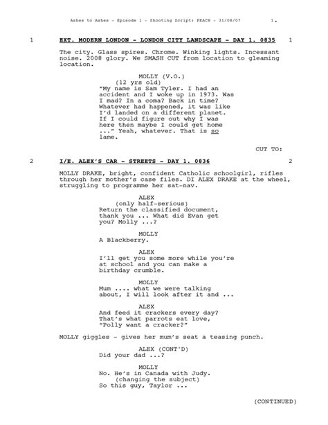Ashes To Ashes Episode 1 Shooting Script