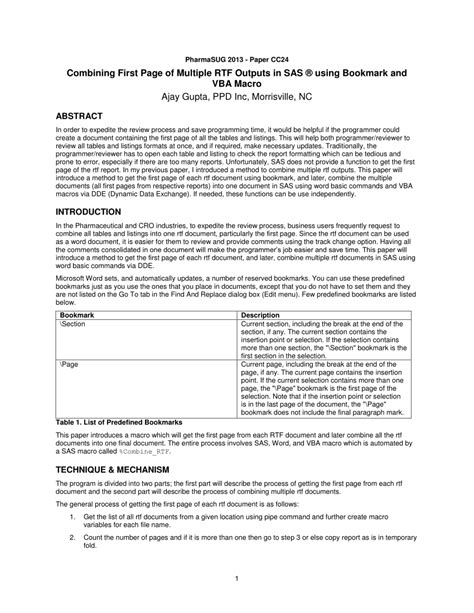 Pdf Combining First Page Of Multiple Rtf Outputs In Sas ® Using