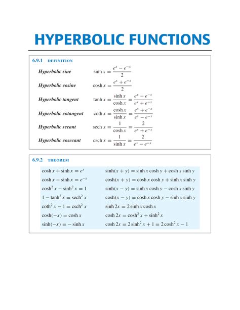 Hyperbolic M HYPERBOLIC FUNCTIONS DEFINITION Hyperbolic Sine Sinhx E Hyperbolic