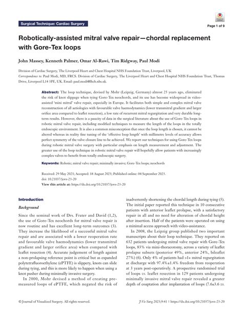 Pdf Robotically Assisted Mitral Valve Repair—chordal Replacement With