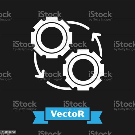 흰색 기어와 화살표는 검은 색 배경에 격리 워크 플로우 프로세스 개념 아이콘으로 기어 재장전 기호 벡터 일러스트레이션 개념에 대한 스톡 벡터 아트 및 기타 이미지 Istock