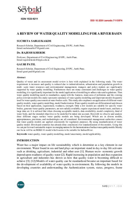 Pdf A Review Of Water Quality Modelling For A River Basin