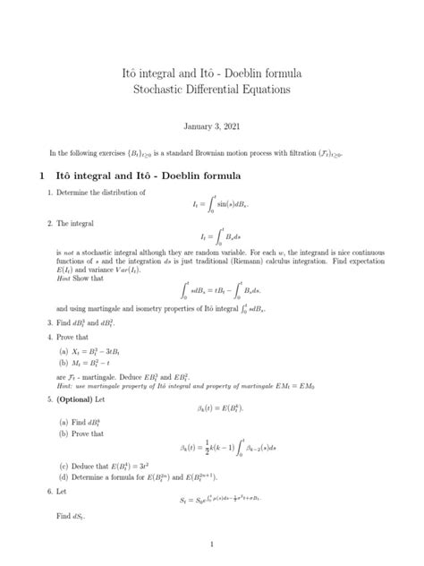 Stochastic Differential Equations Solving Sdes Using Itô Calculus Matching Methods And