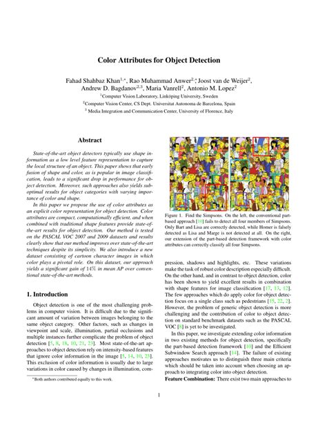 Pdf Color Attributes For Object Detection