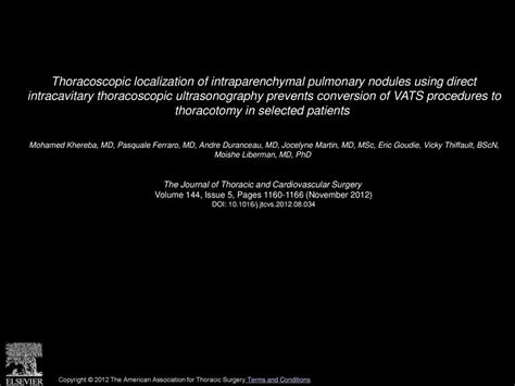 Thoracoscopic Localization Of Intraparenchymal Pulmonary Nodules Using Direct Intracavitary