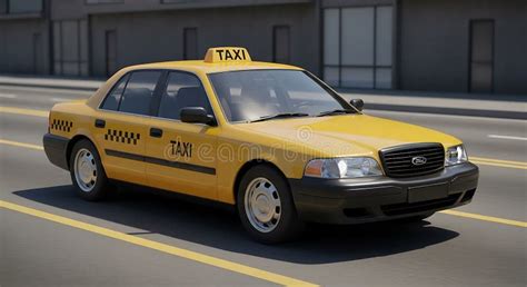 Yellow Taxi Driving On City Road During The Day Stock Illustration