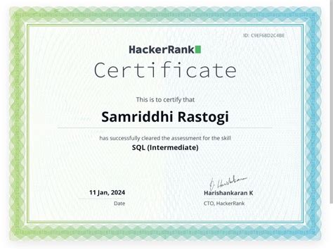 Samriddhi Rastogi On Linkedin Hackerrank Sqlcertification