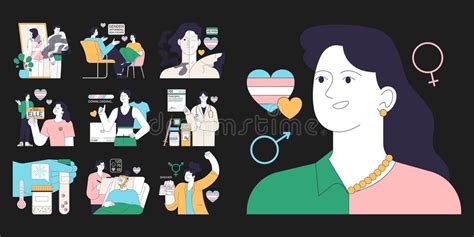 Gender Transition Process Set Gender Affirming Therapy For Transgender Stock Vector