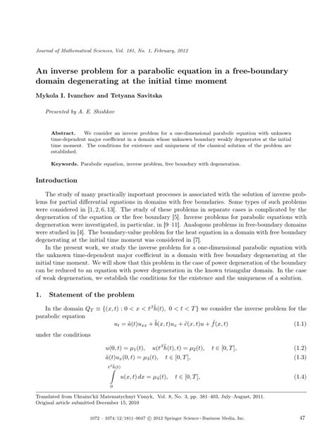 Pdf An Inverse Problem For A Parabolic Equation In A Free Boundary Domain Degenerating At The