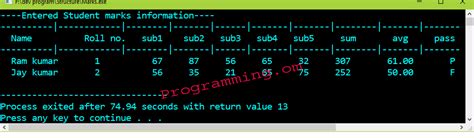 Program In C To Enter Student Marks And Find The Sum Percentage And Result Pass Fail
