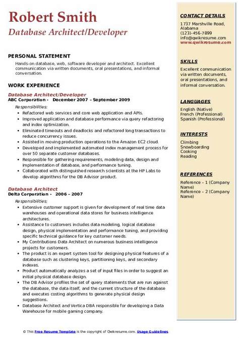 10 Database Architect Resume Samples And Templates For 2025