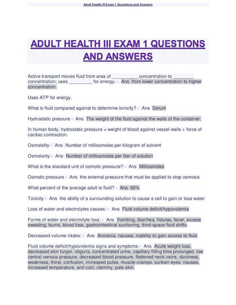 Adult Health Iii Exam 1 Questions And Answers 2023 Exams Nursing Docsity
