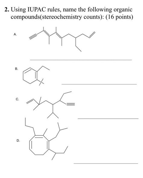 2 using iupac rules name the following organic