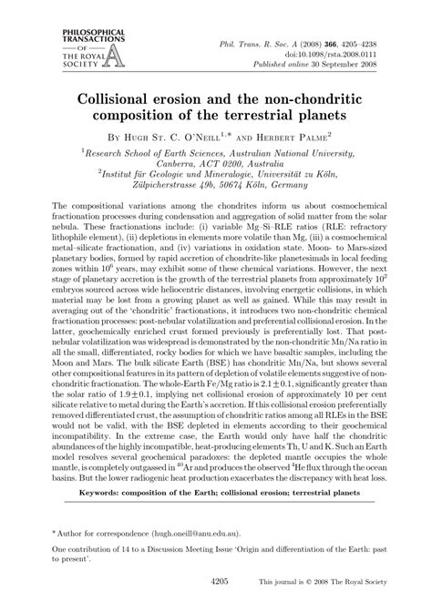 Pdf Collisional Erosion And The Non Chondritic Composition Of The
