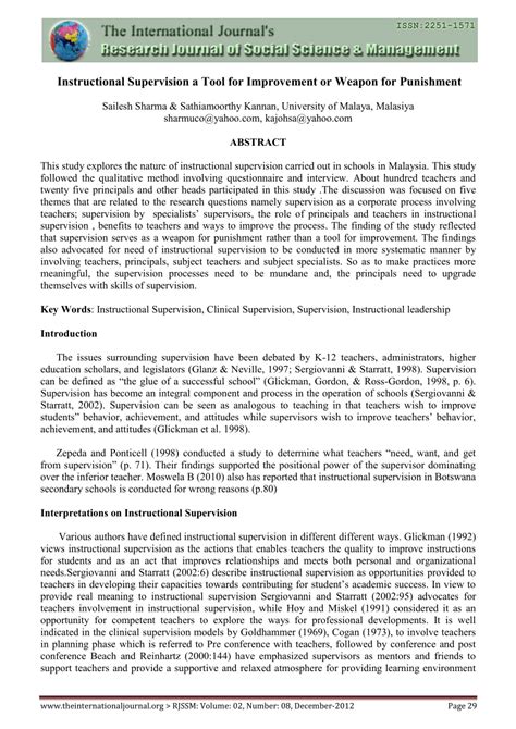 Pdf Instructional Supervision A Tool For Improvement Or Weapon For Punishment