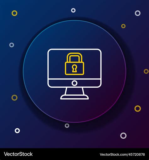 Line Lock On Computer Monitor Screen Icon Isolated