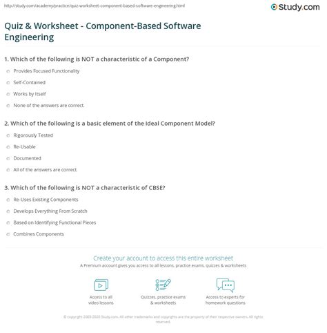 Quiz Worksheet Component Based Software Engineering Study Com