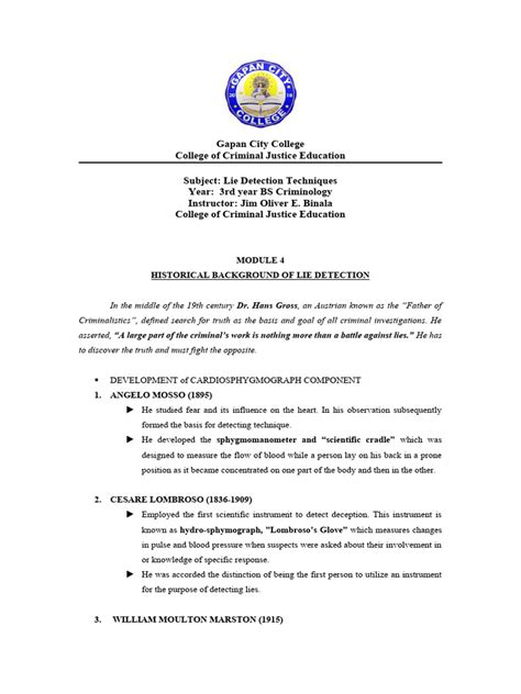 Lie Detection Techniques Lesson 4 Pdf Lie Polygraph
