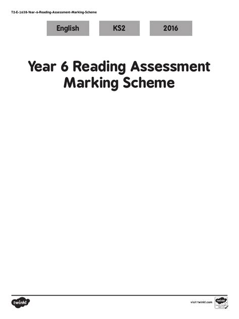 Year 6 Reading Assessment Mark Scheme Pdf