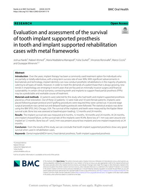 Pdf Evaluation And Assessment Of The Survival Of Tooth Implant Supported Prosthesis In Tooth