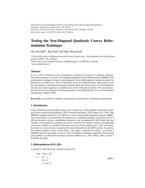 pdf testing the non diagonal quadratic convex reformulation technique
