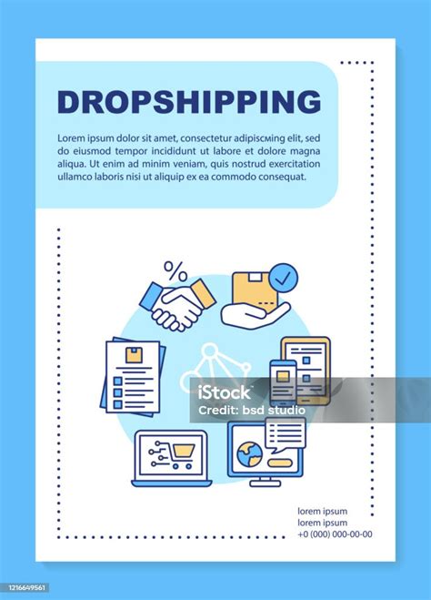 드롭배송 포스터 템플릿 레이아웃입니다 공급업체와의 관계를 구축합니다 배너 소책자 선형 아이콘이있는 전단지 인쇄 디자인 잡지 광고 전단지에 대한 벡터 브로셔 페이지 레이아웃