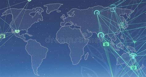 Image Of Globe With Network Of Connections And Data Processing Over Blue Background Stock