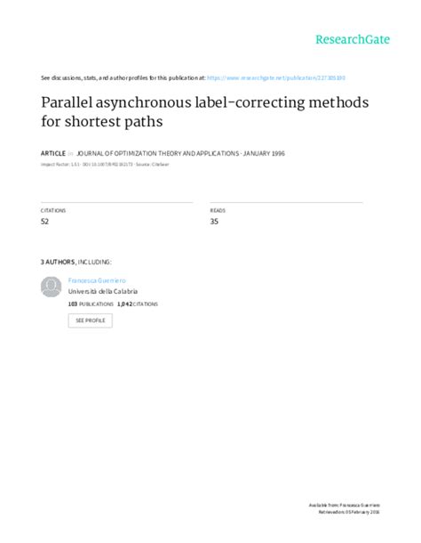 Pdf Parallel Asynchronous Label Correcting Methods For Shortest Paths