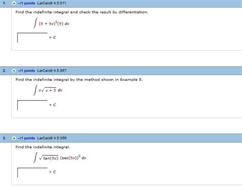 Solved Find The Indefinite Integral And Check The Result By
