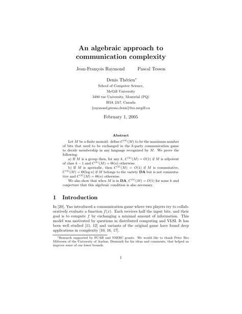 Pdf An Algebraic Approach To Communication Complexity