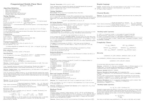 Github Godel1 Complexity And Computational Models Cheat Sheet