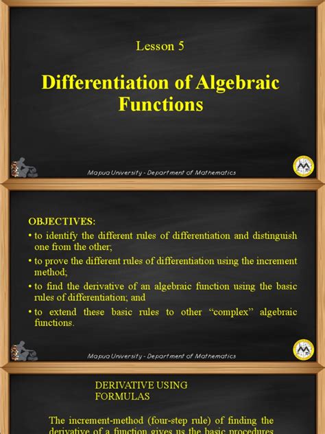Lesson 05 Differentiation Of Algebraic Functions Pdf Derivative