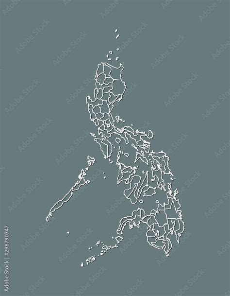 Philippines Vector Map With Border Lines Of Provinces Using Gray Color On Dark Background