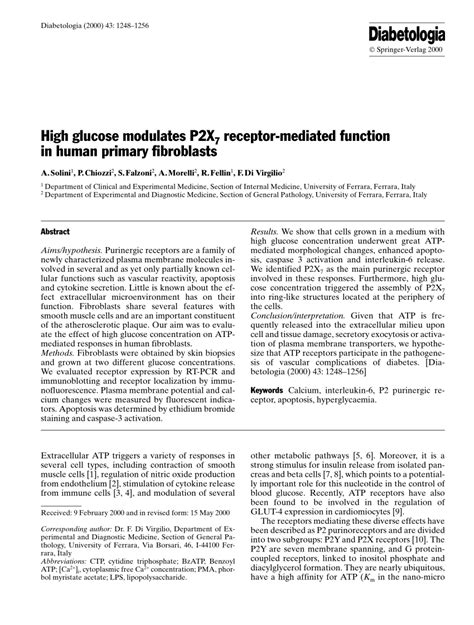 Pdf High Glucose Modulates P2x7 Receptor Mediated Function In Human Primary Fibroblasts