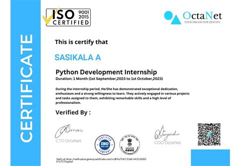Sasikala A On Linkedin Internshipcompletion Python Octanet